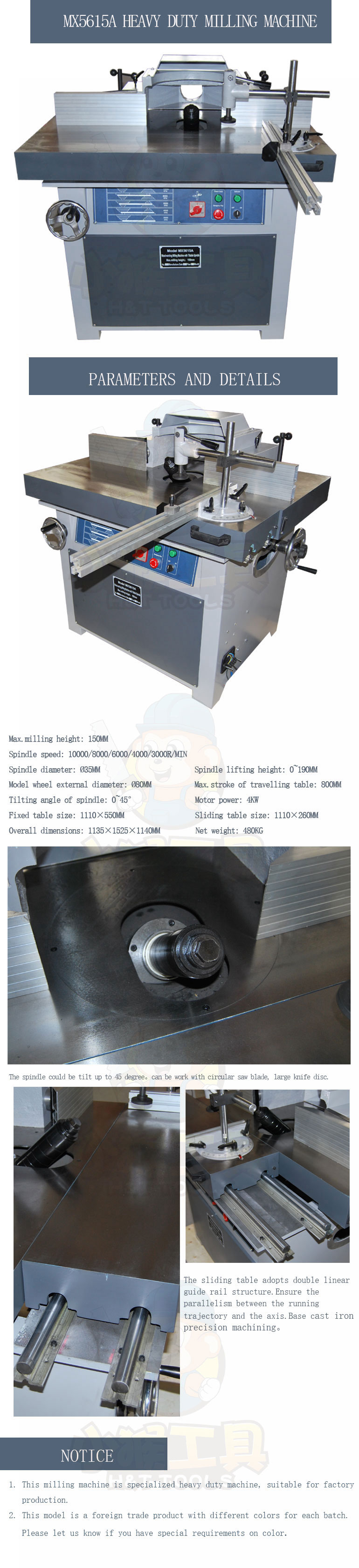 MX5615A Spindle tilt milling machine - H&T TOOLS